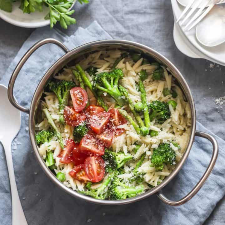 Spring Orzo Primavera with Asparagus, Broccoli, and Tomatoes - 31 Daily