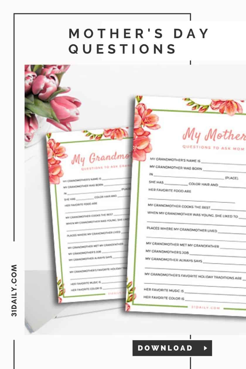 About My Mom: 20 Mother's Day Questions to Ask - 31 Daily