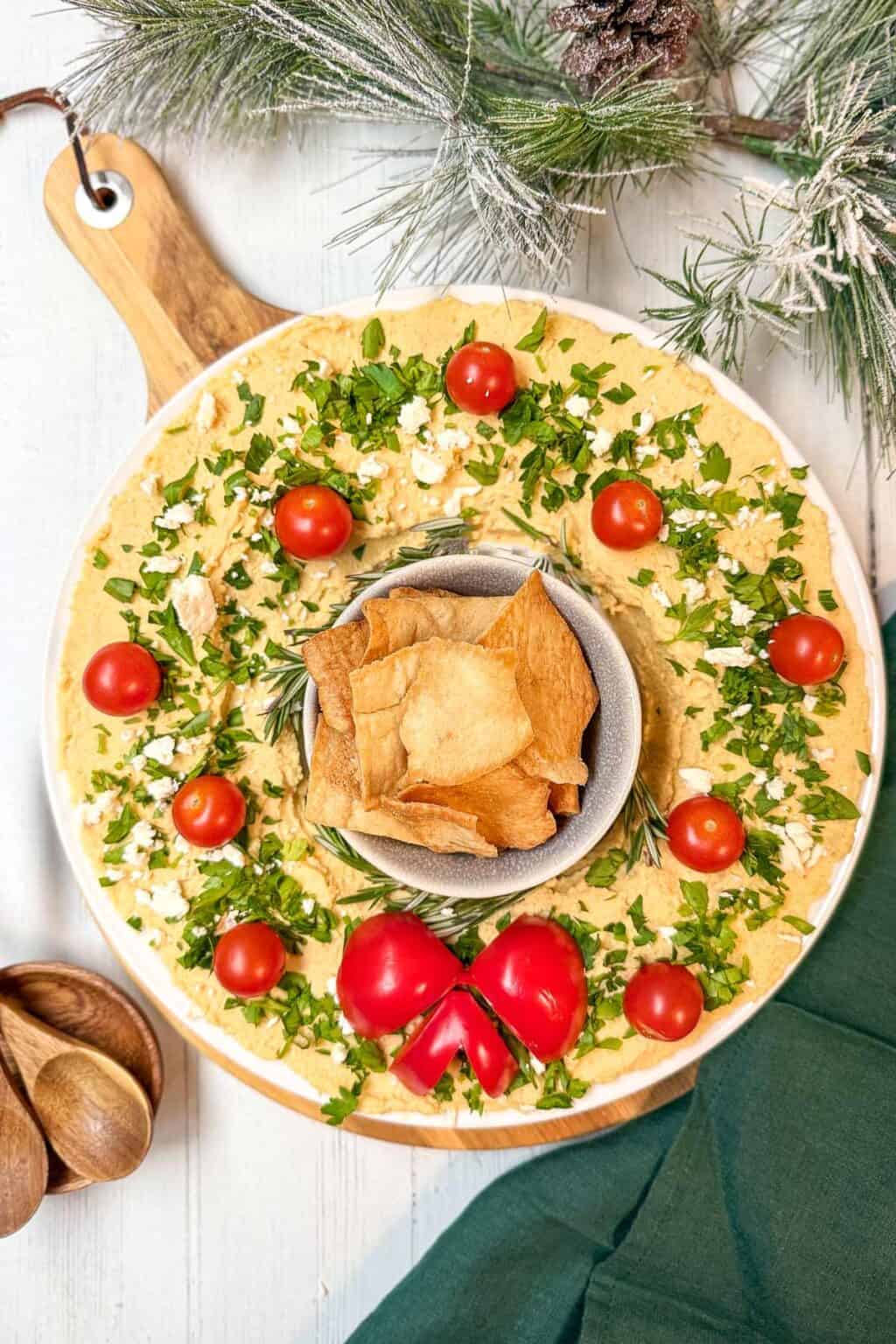 Christmas Hummus Wreath Appetizer - 31 Daily