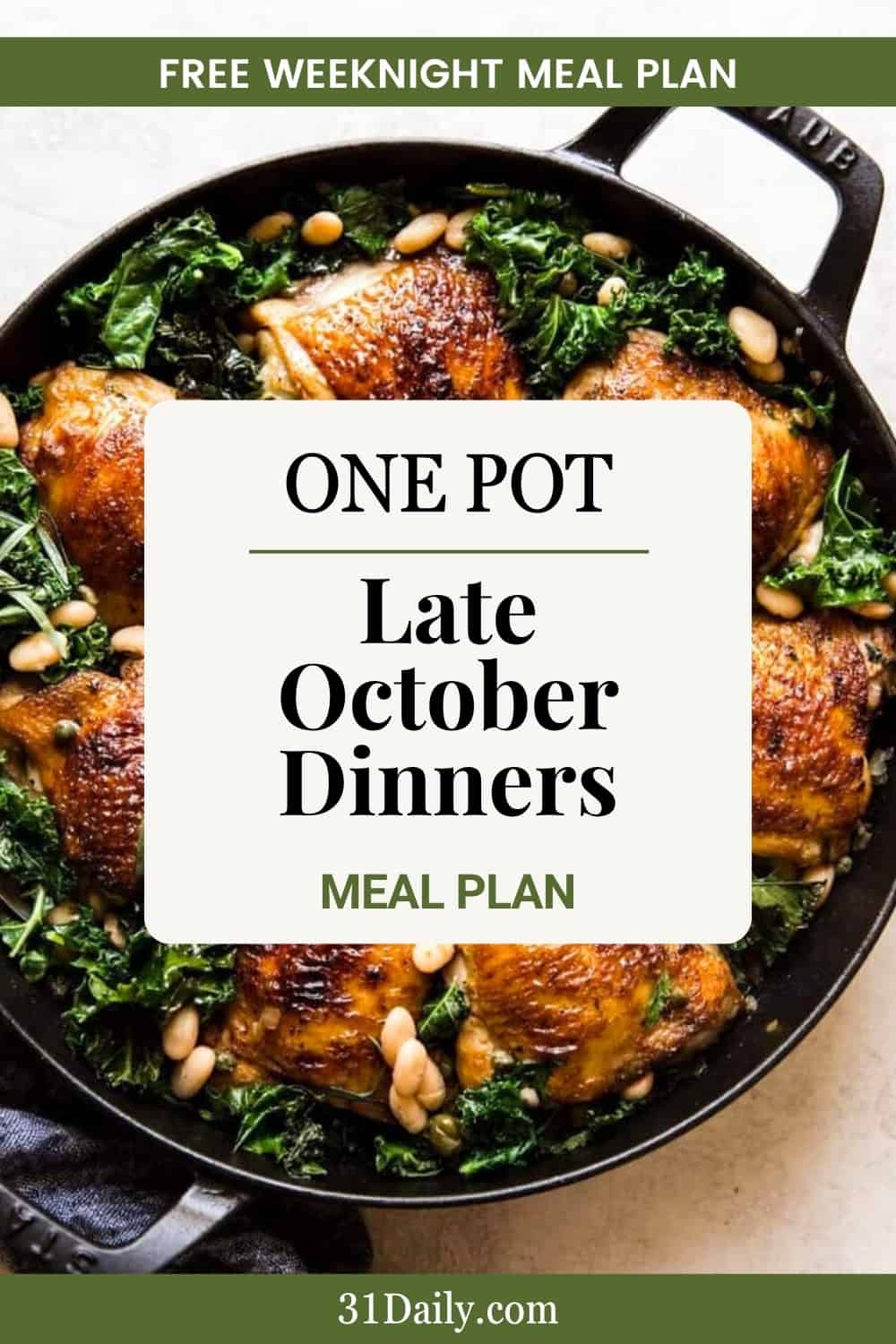 Late October One Pot Dinners Meal Plan (Oct 27) - 31 Daily
