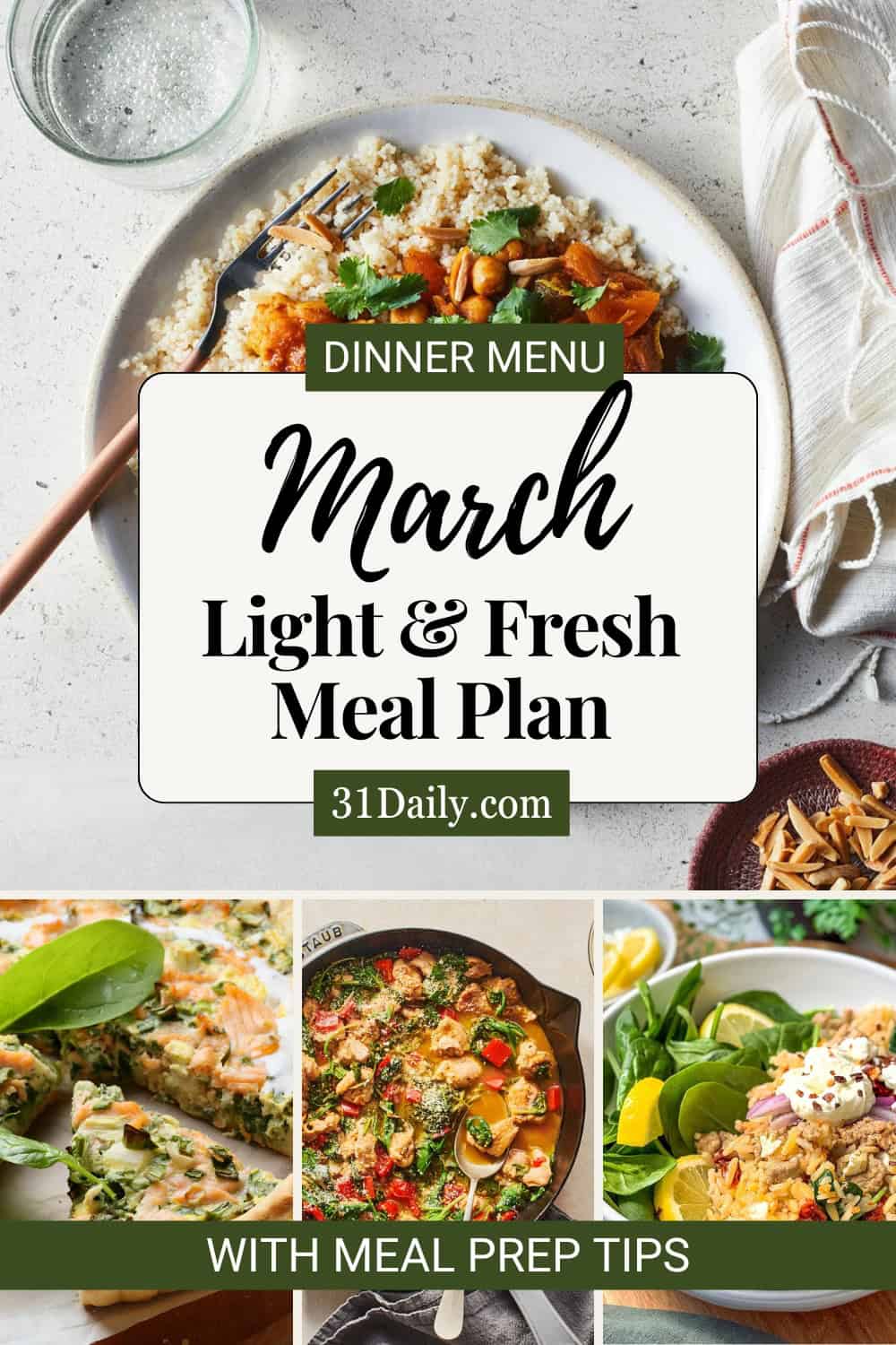 Light Spring Dinner Meal Plan (March 23) | Easy Weekly Menu - 31 Daily